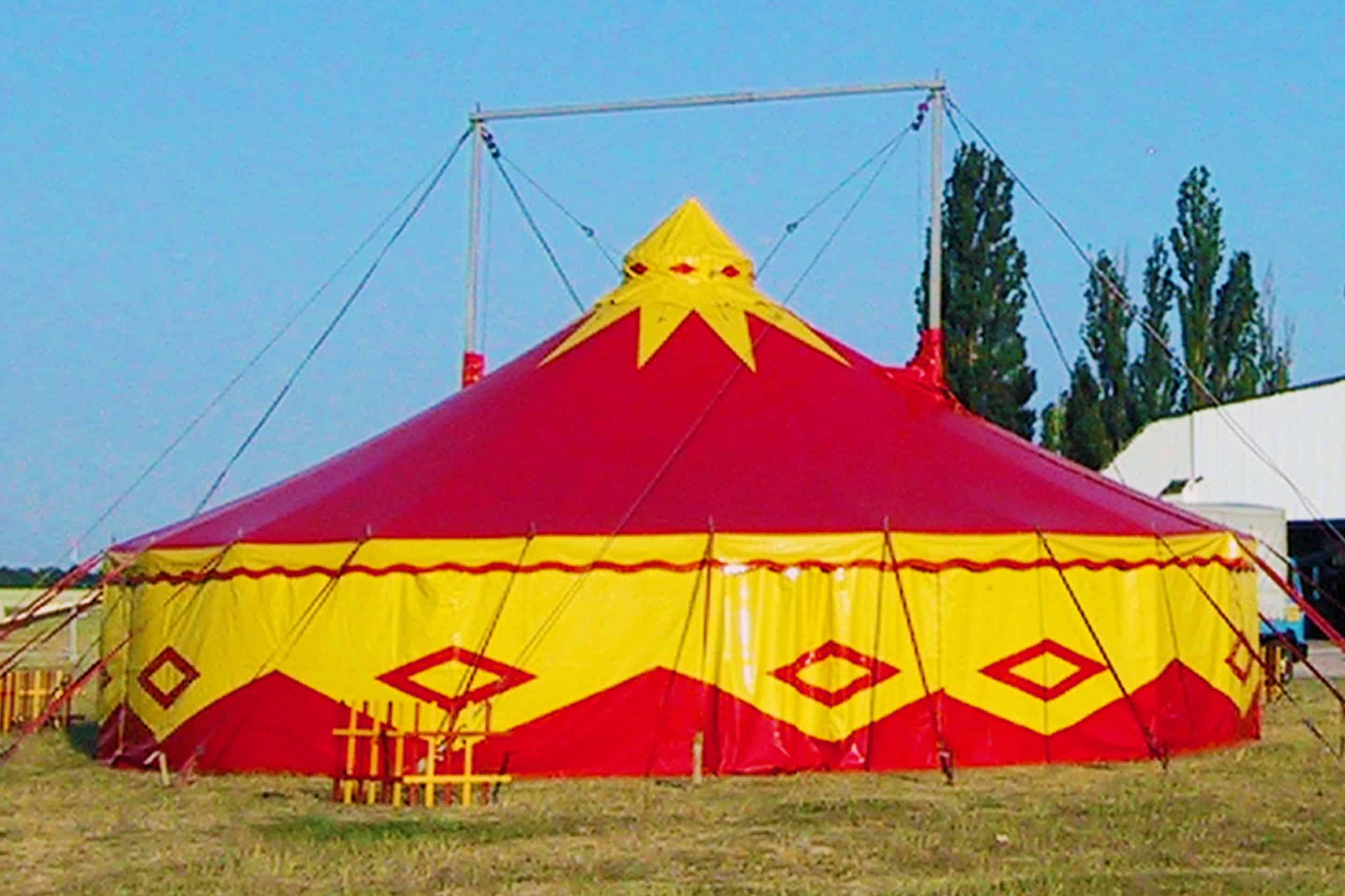 Zirkuszelt 14m Rund – 156 qm rot-gelb - Zirkuszelte mit ...
